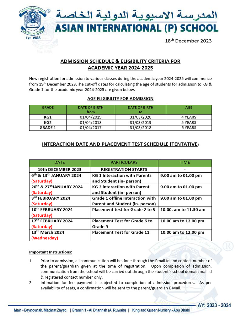 Admission Guidelines & Eligibility - Academic Year 2024-2025 | PDF