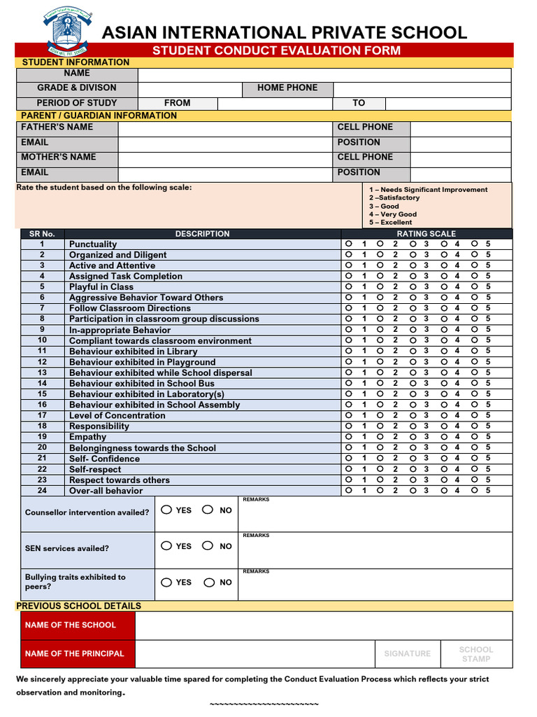 Student Conduct Evaluation Form | PDF