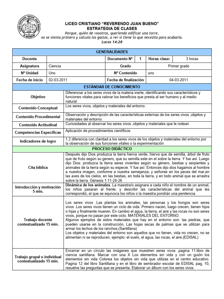 Estrategias de Ciencias Unidad 1 Primer Grado | PDF | Sistema ...