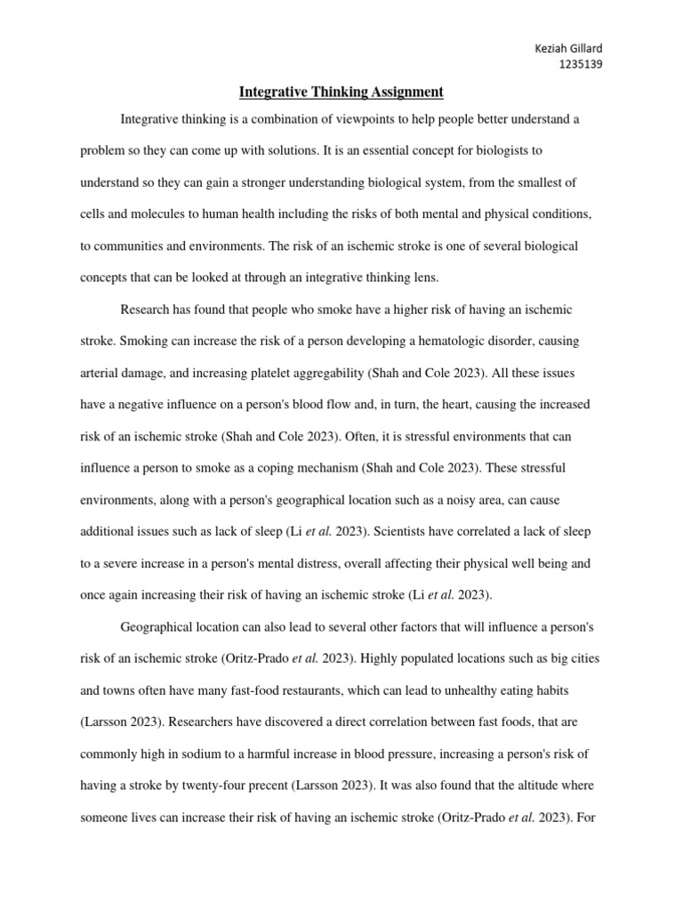 Integrative Thinking Assignment | PDF | Stroke | Ischemia