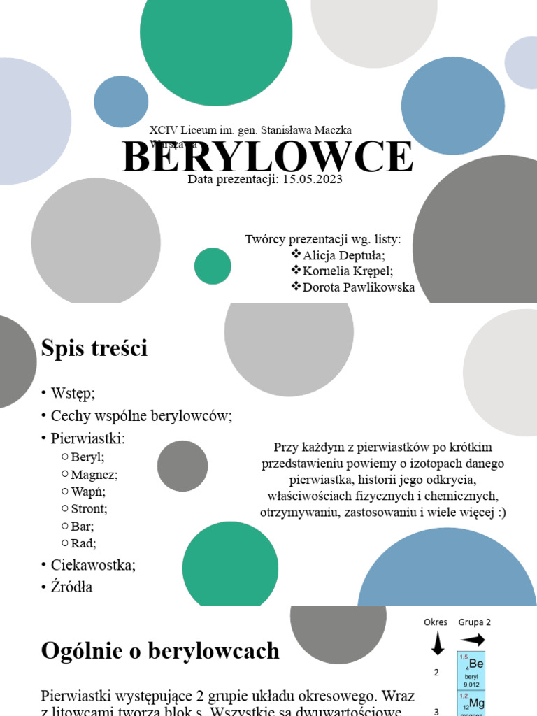 Berylowce Chemia 1 | PDF