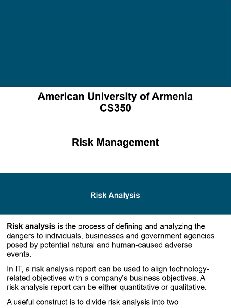 10 - CS350 - Risk Management | PDF | Risk | Risk Management