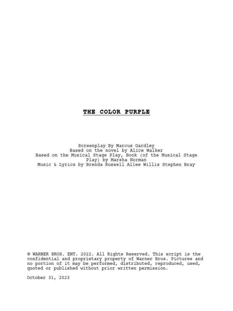 The Color Purple: A Screenplay Overview | PDF | Bedroom | Bathroom