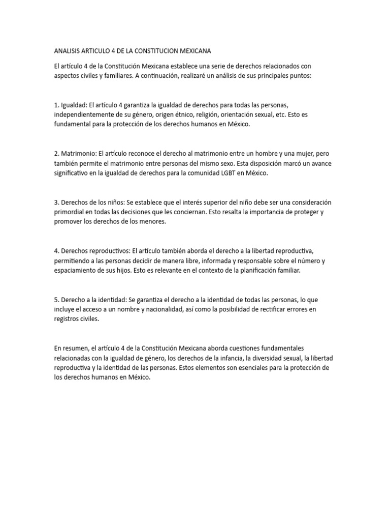 Analisis Articulo 4 De La Constitucion Mexicana Pdf