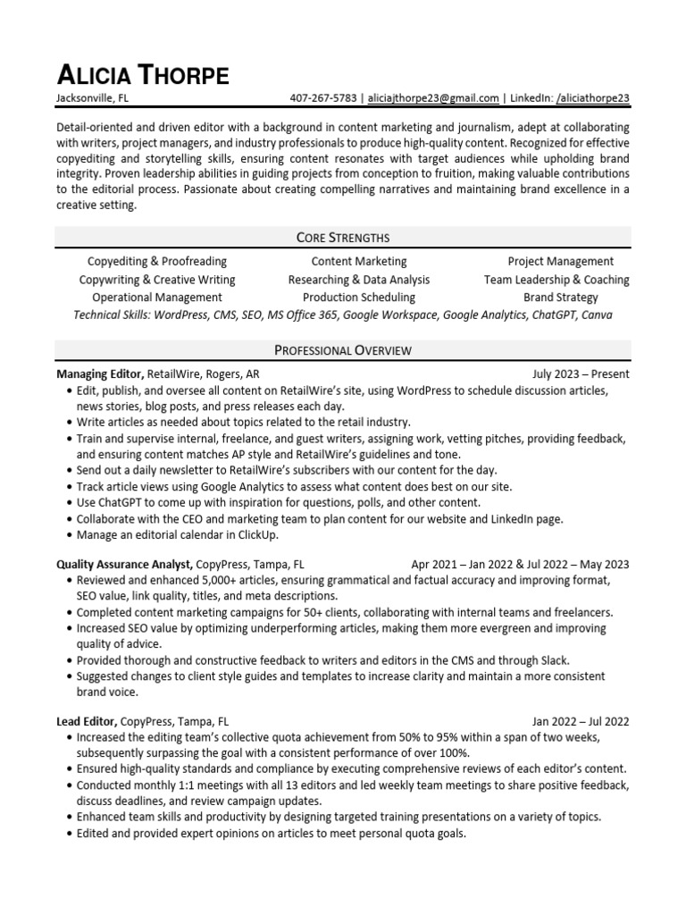 Alicia Thorpe Resume | PDF | Editing | Copy Editing