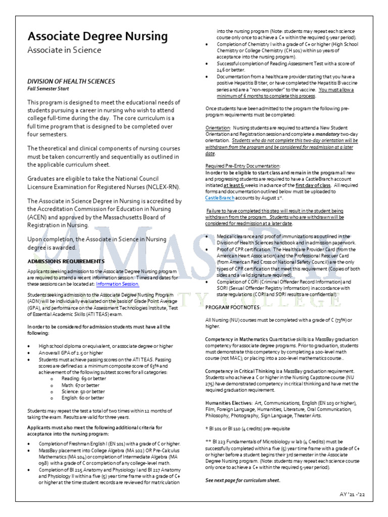 MassBay Associate Degree in Nursing | PDF