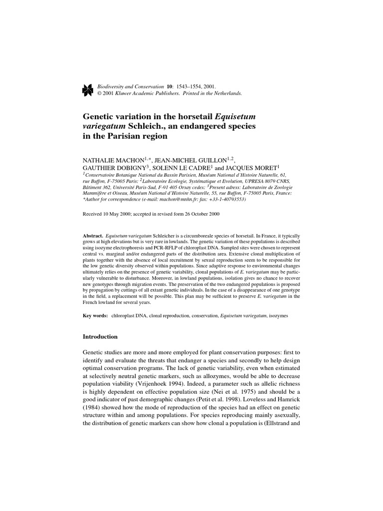 Genetic variation in the horsetail Equisetum variegatum Schleich., an endangered species in the ...