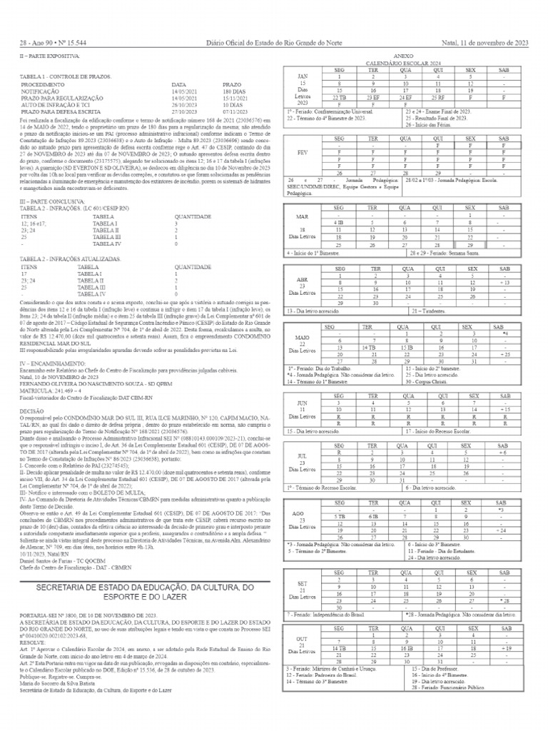Calendário 2024 Seec | PDF