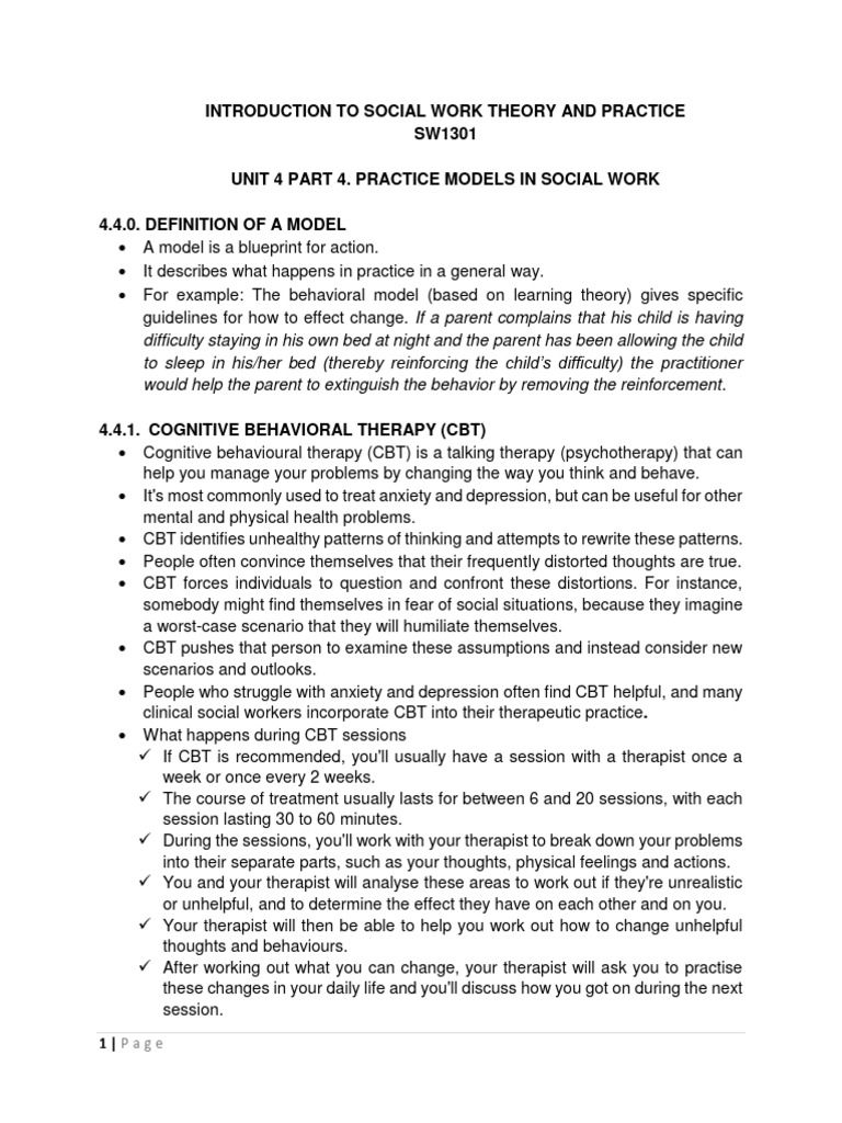 SW1301 Unit 4.4 Models in Social Work Practice | PDF | Cognitive ...