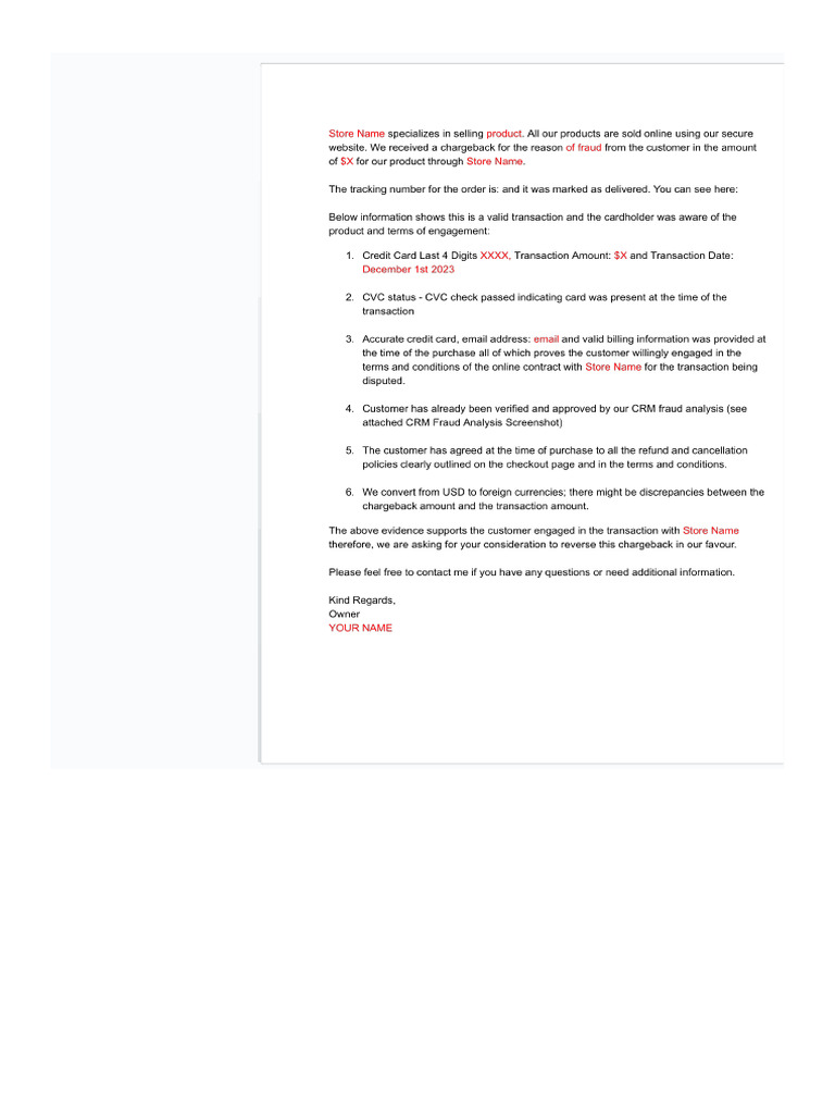 Chargeback Template | PDF