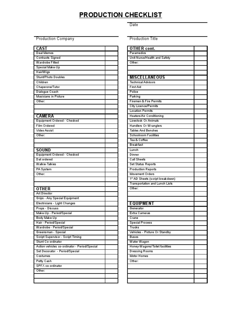Film Equipment List