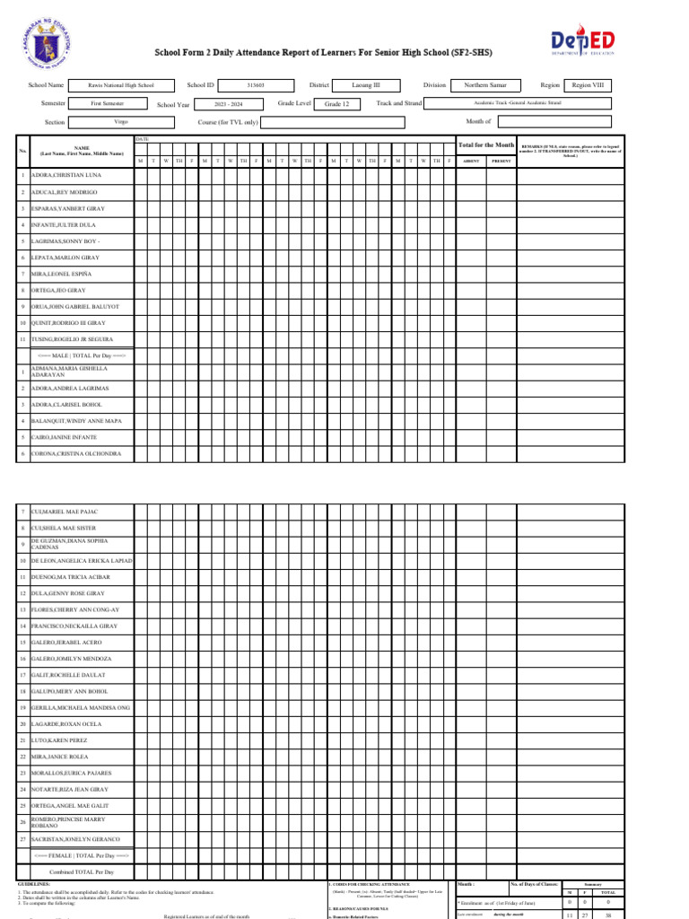 2023 School Form 2 (SF 2) | Download Free PDF | Life Skills