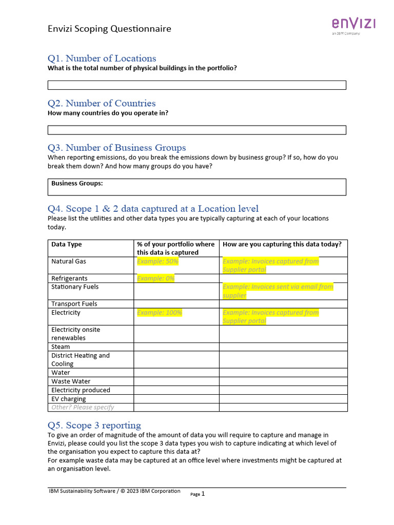 Envizi ESG Data Scoping Questionnaire | PDF | Performance Indicator ...
