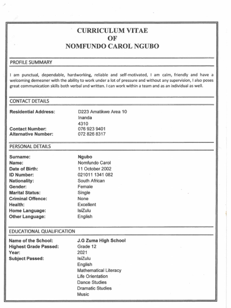 Nomfundu Ngubo | PDF