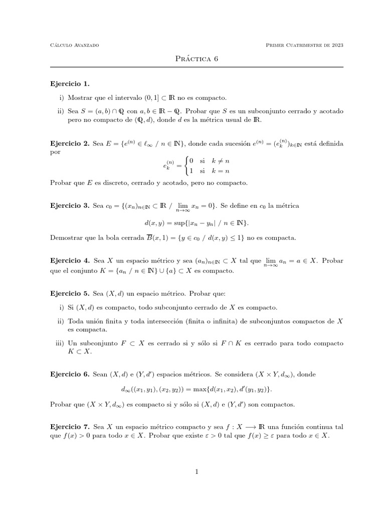 CA Prac6 2023 | PDF | Espacio compacto | Espacio métrico