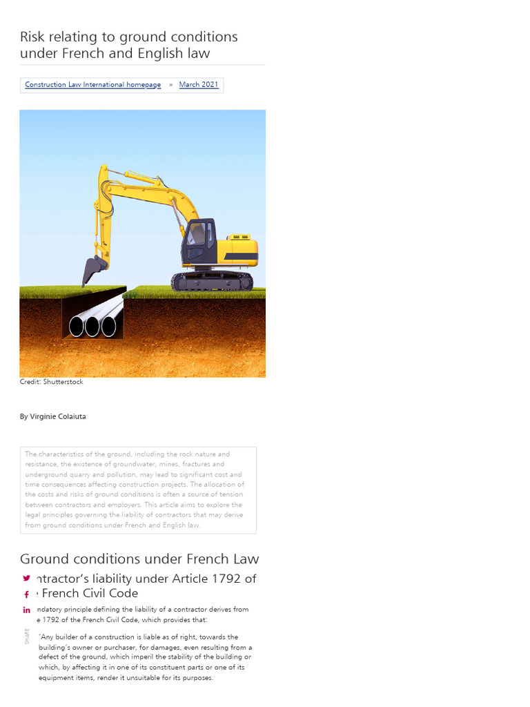 Risk Relating To Ground Conditions Under French and English Law ...