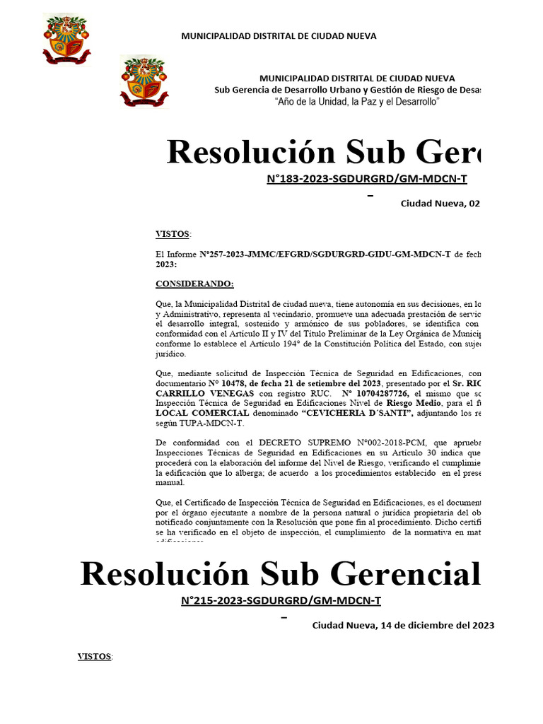 Resolucion N°203 - Panadería y Pastelería Coral | PDF | Defensa Civil | Regulación