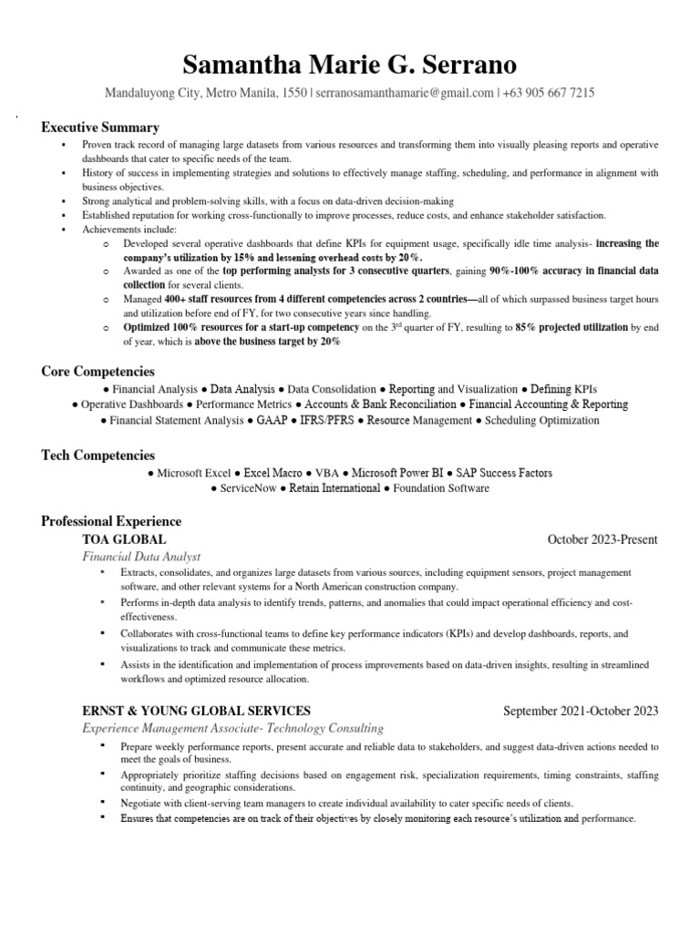 CV - Samantha Marie G. Serrano | PDF | Financial Analyst | Business