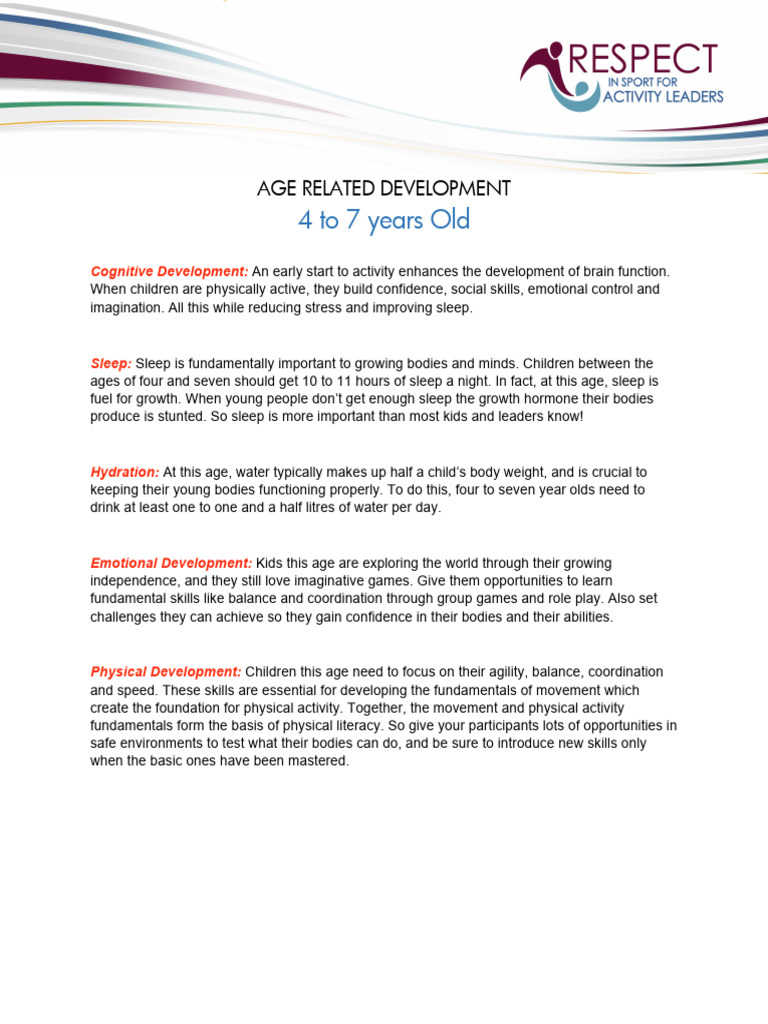 4 To 7 Age Related Development Handout | PDF