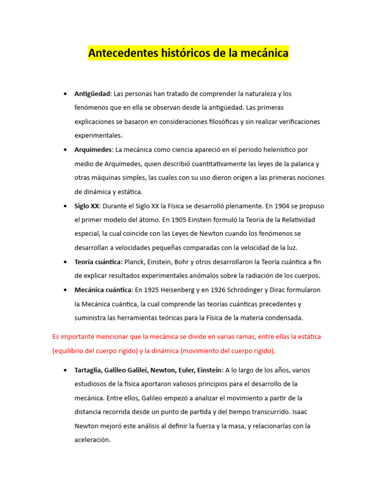 Antecedentes Históricos De La Mecánica Pdf Mecánica Cuántica Física