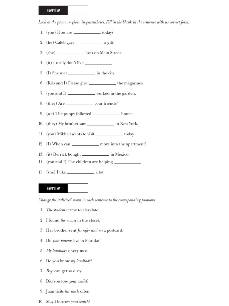 5 Pronoun Review Exercise | PDF