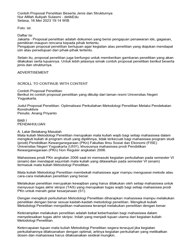 Contoh Proposal Penelitian Lengkap | PDF