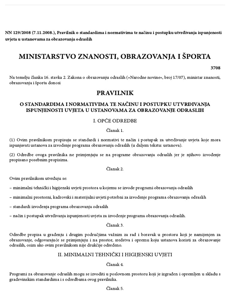 Pravilnik o Standardima I Normativima Te Načinu I Postupku Utvrđivanja ...