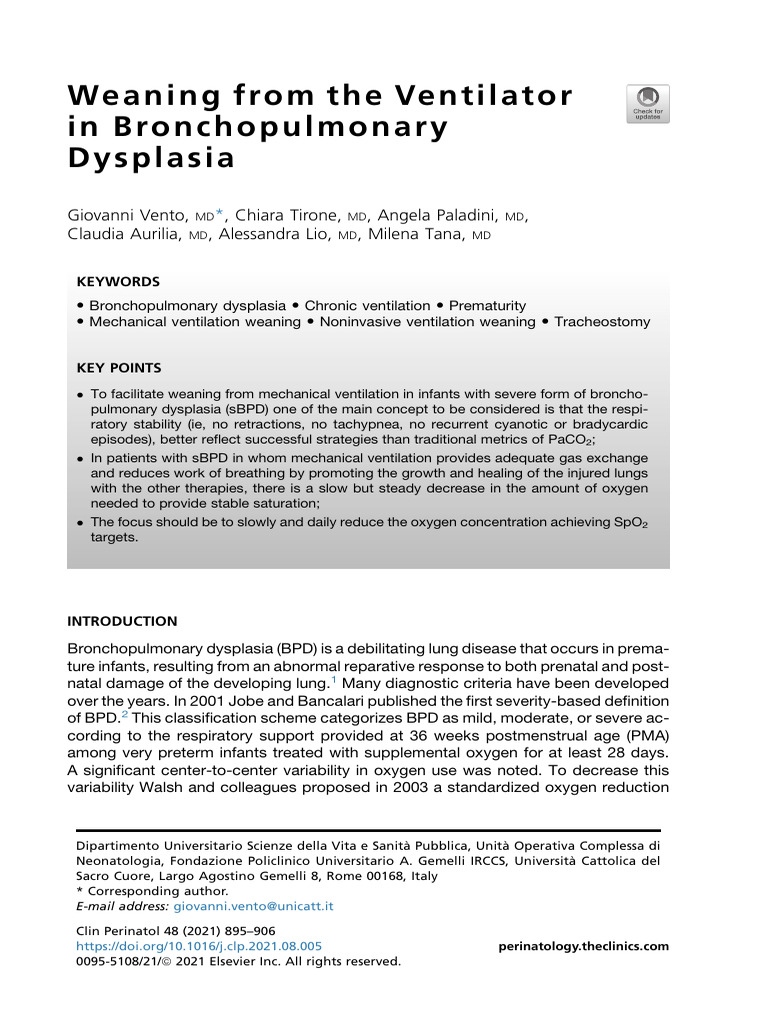 Weaning From The Ventilator in Bronchopulmonary Dy 2021 Clinics | PDF