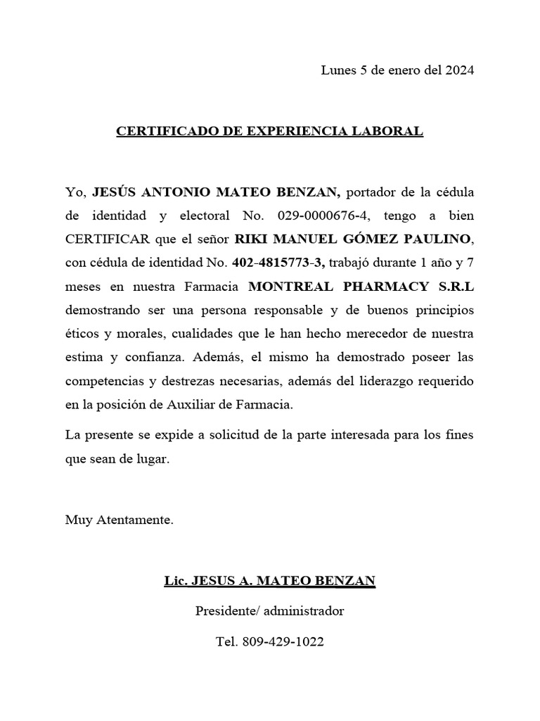 Certificacion Laboral | PDF