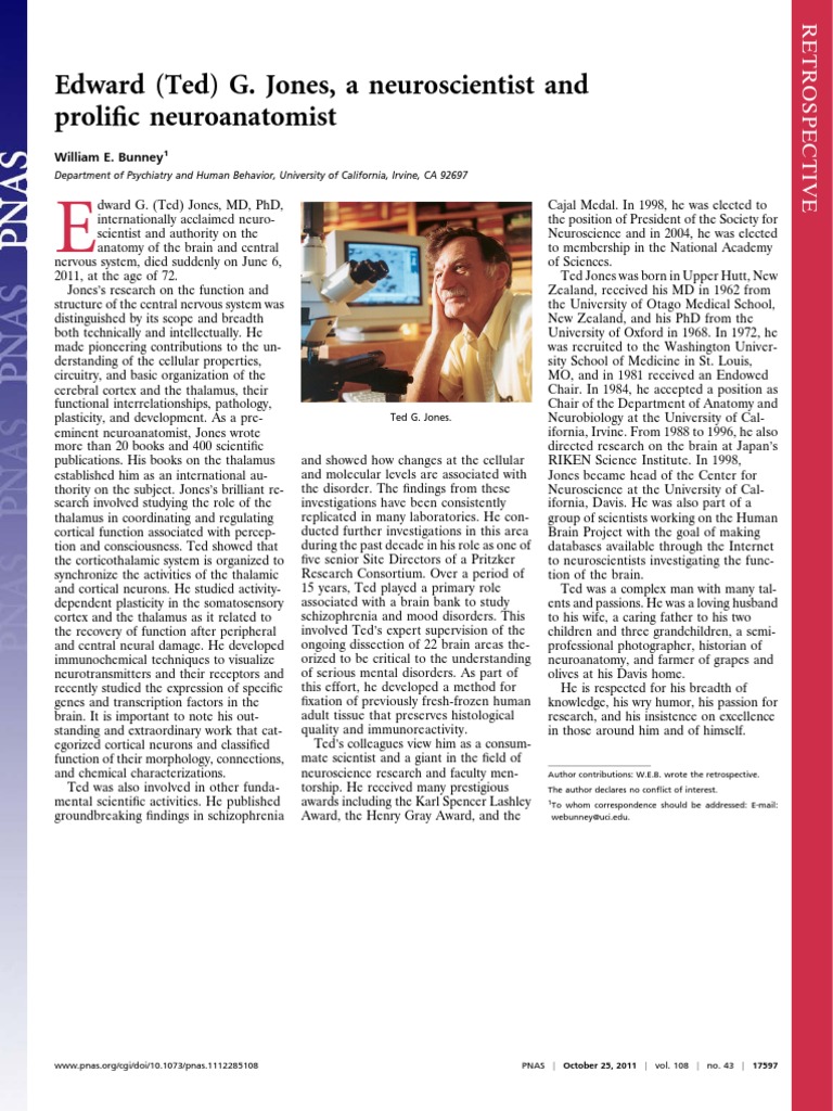 Tribute to Neuroscientist Ted Jones | PDF | Thalamus | Cerebral Cortex