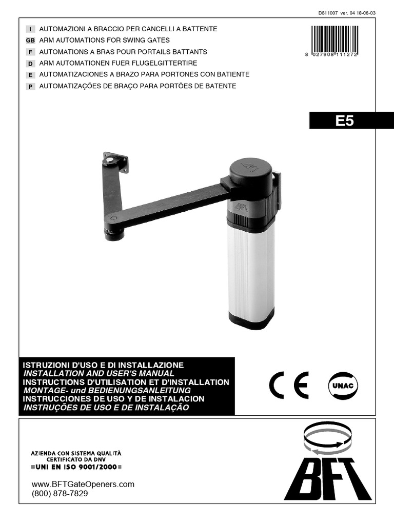 BFT E5 Manual | PDF | Electric Motor | Switch