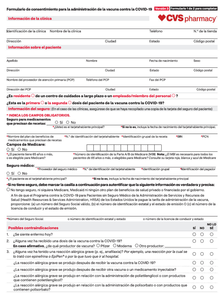 CVS COVID-19 Immunization Screening and Consent Form (Spanish) 03022021 ...