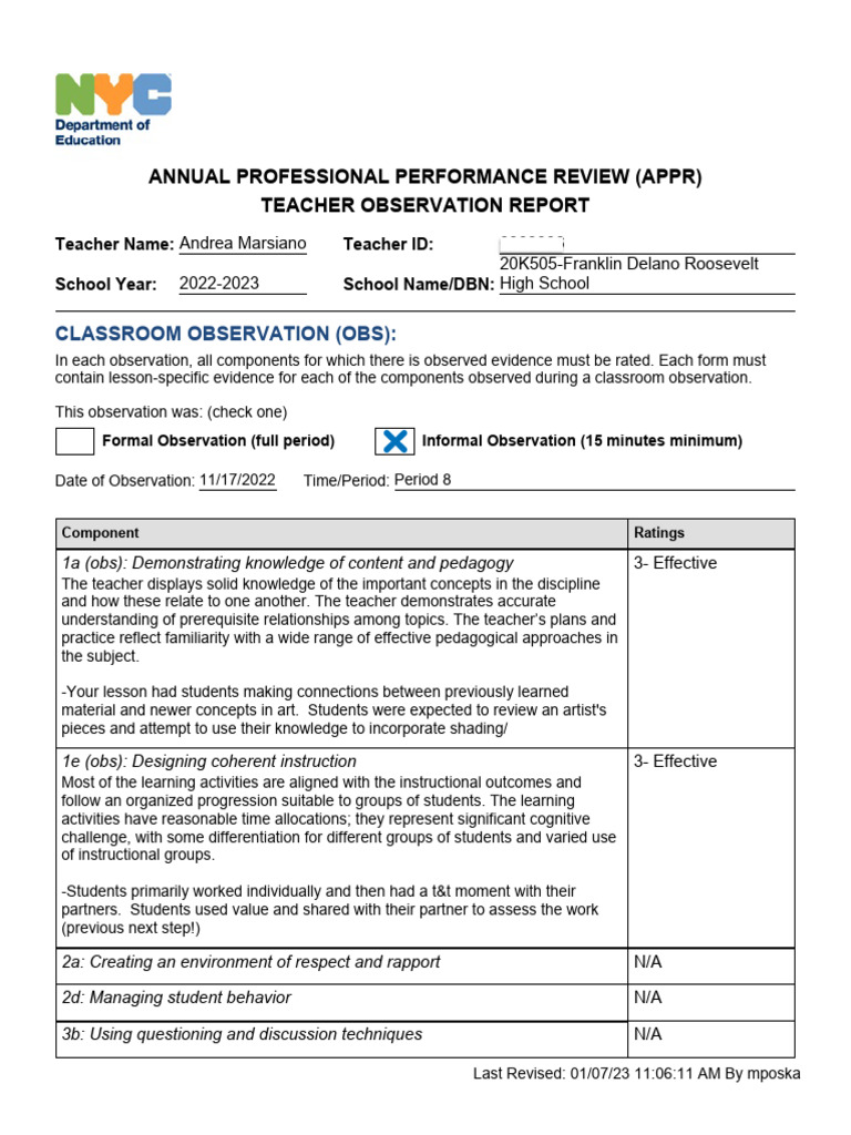 11-17-2022 Informal Observation | PDF | Teachers | Human Communication