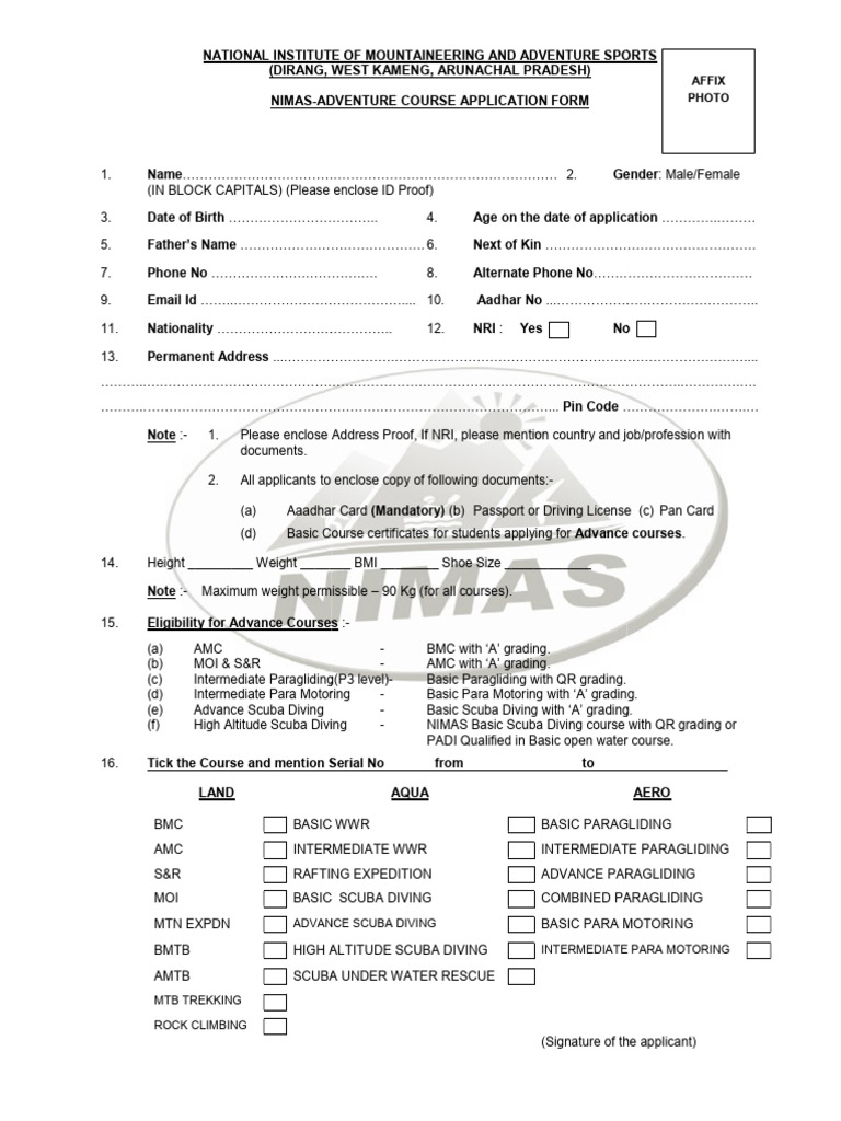 Nimas Application Form | PDF