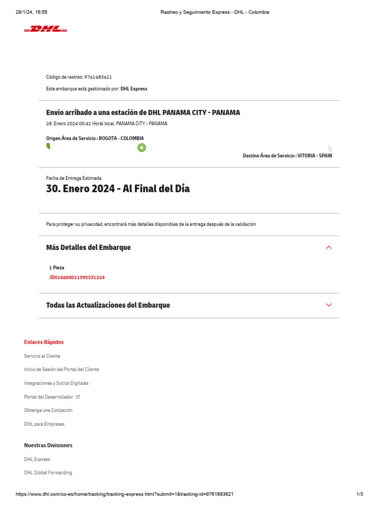 Rastreo y Seguimiento Express - DHL - Colombia ENVIO | PDF | Economias ...