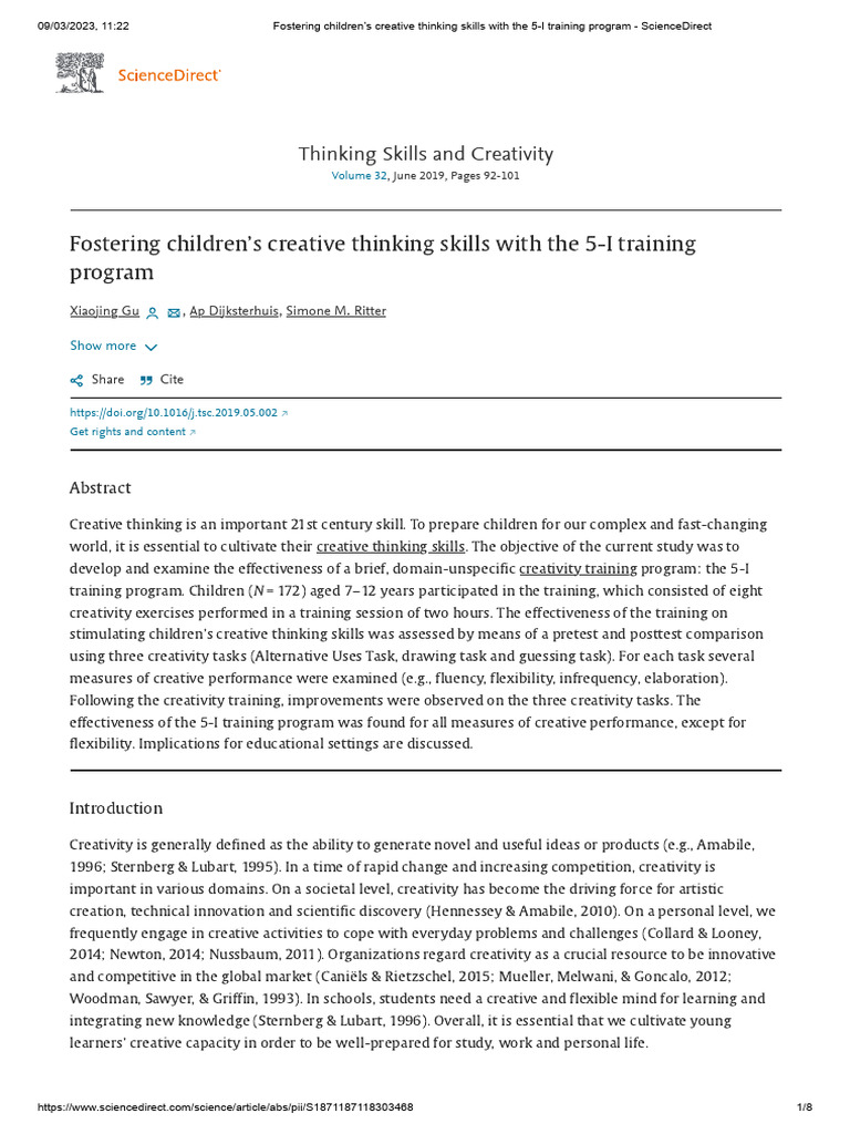 Thinking Skills and Creativity: Show More | PDF | Creativity | Thought