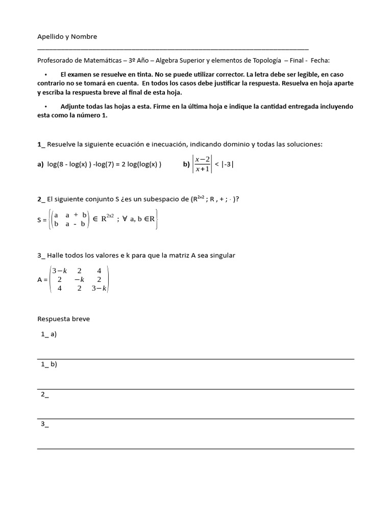 Algebra Superior Final de Muestra 7-12-23 | PDF