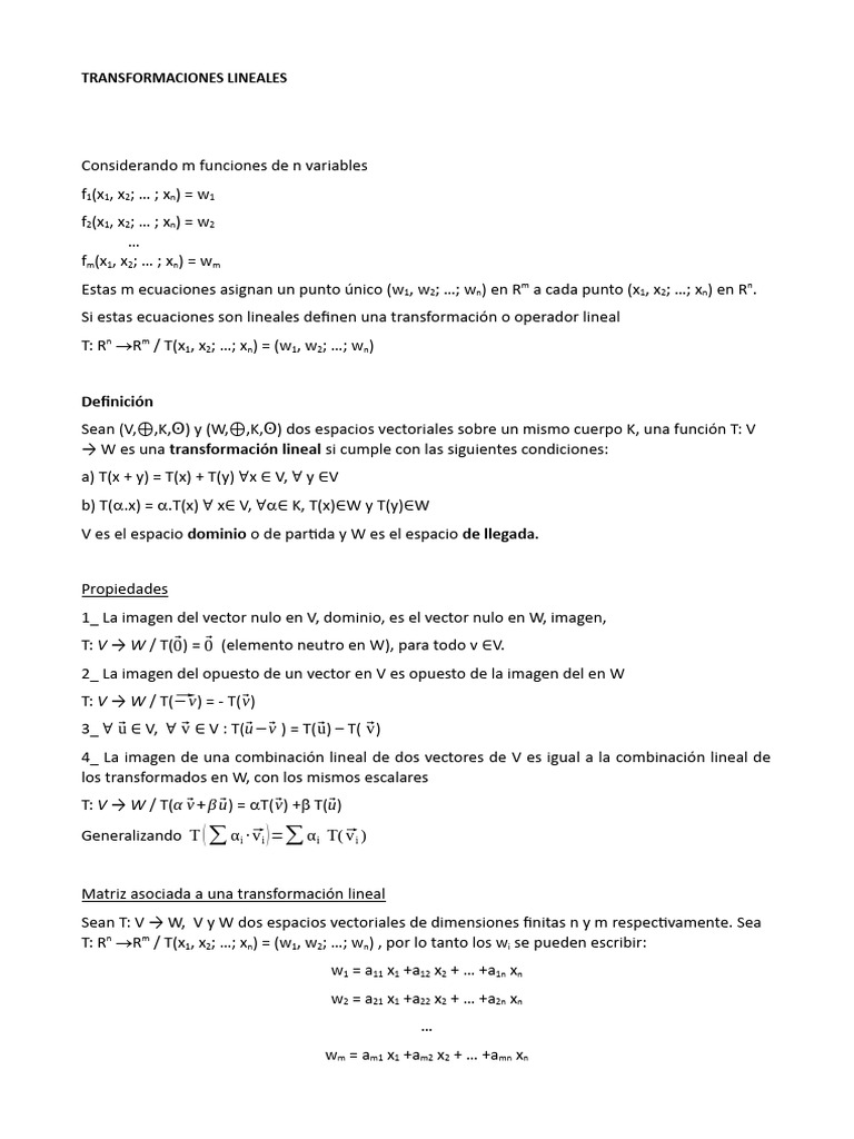 TRANSFORMACIONES LINEALES | PDF | Mapa lineal | Espacio vectorial