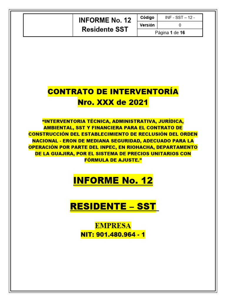 Modelo de Informe SST | PDF | Contratista general | Business