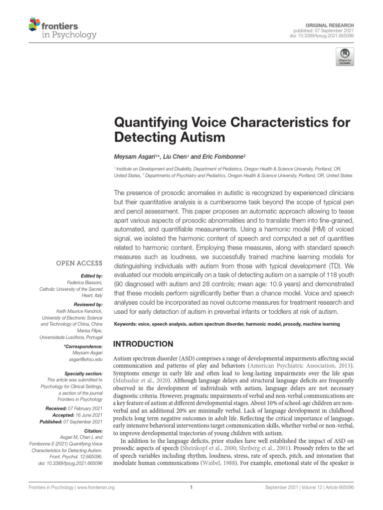 Asgari 2021 - Voice Characteristics | PDF | Autism Spectrum | Receiver ...
