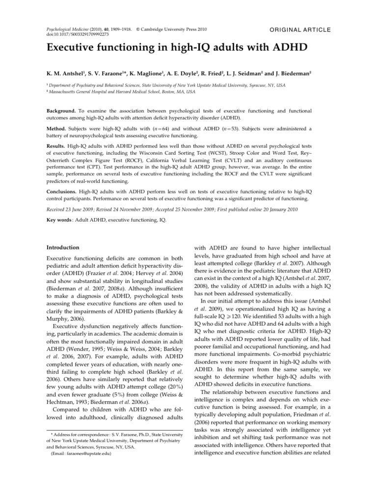 Executive Functioning in high-IQ Adults With ADHD | PDF | Wechsler Adult Intelligence Scale ...