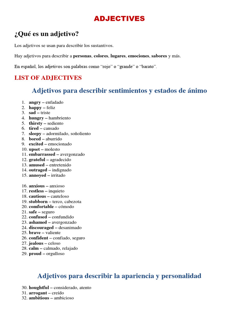 List of Adjectives | PDF