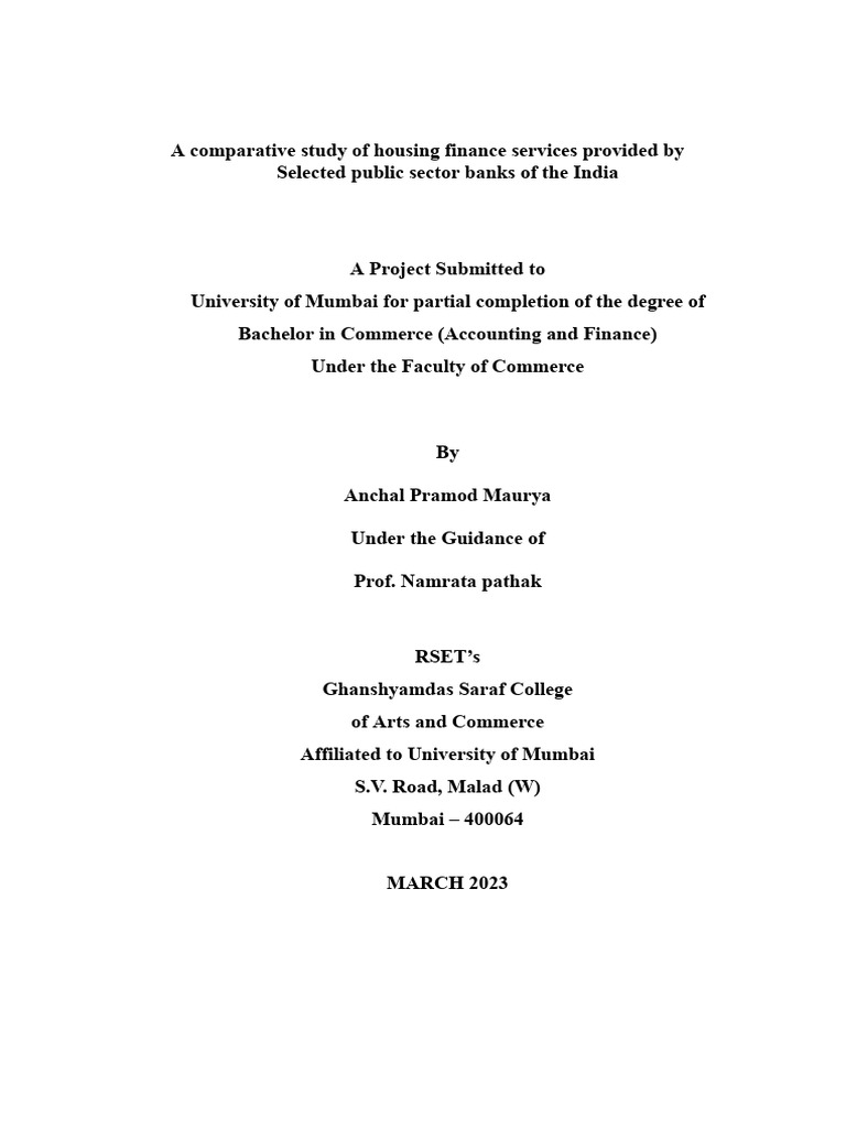 Project Anchal Maurya | PDF | Loans | Mortgage Loan