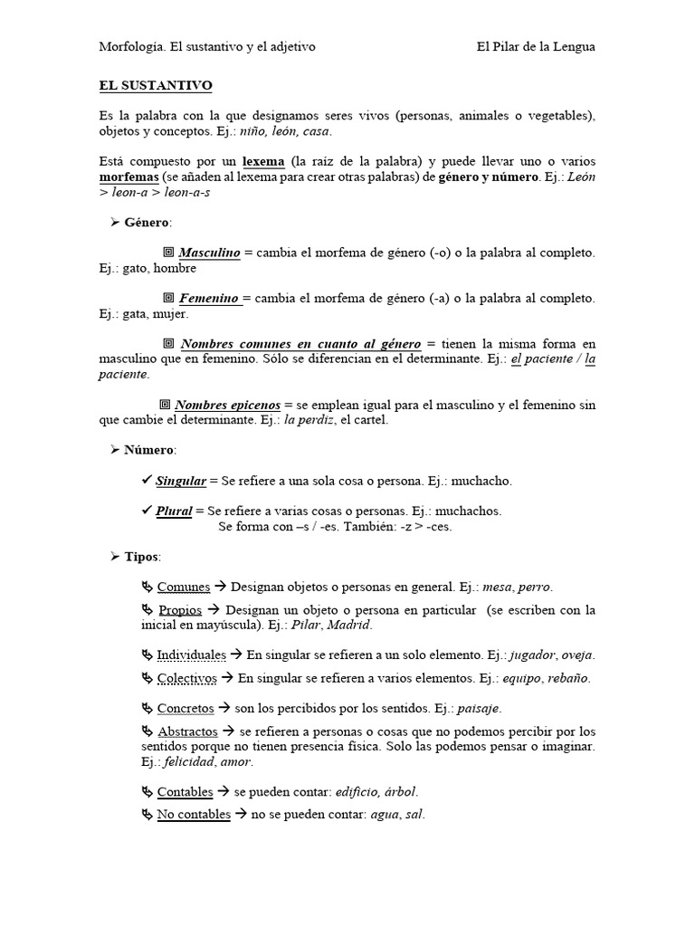 Sustantivo y Adjetivo | PDF | Adjetivo | Numero Gramatical