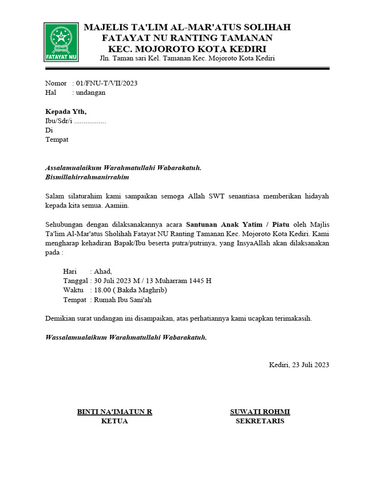 Surat Fatayat Ranting | PDF