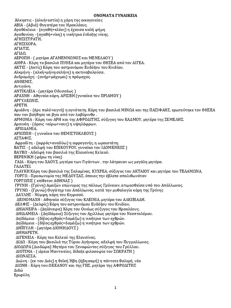 Greek Female Names | PDF