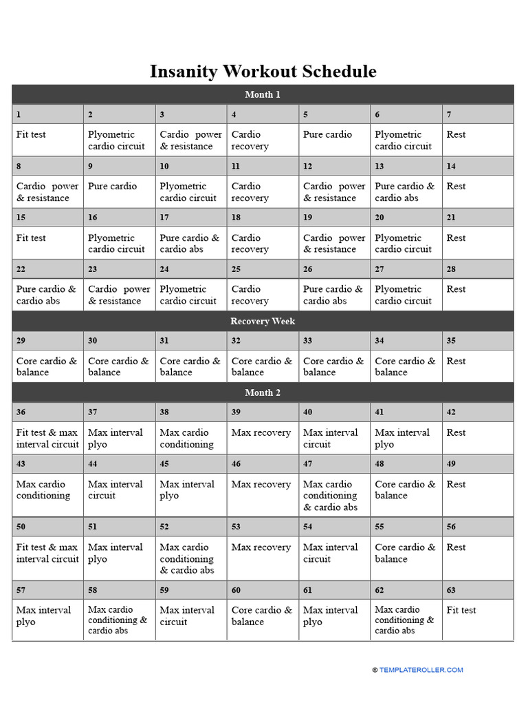 Main - Insanity Workout Schedule | PDF | Physical Fitness | Physical ...