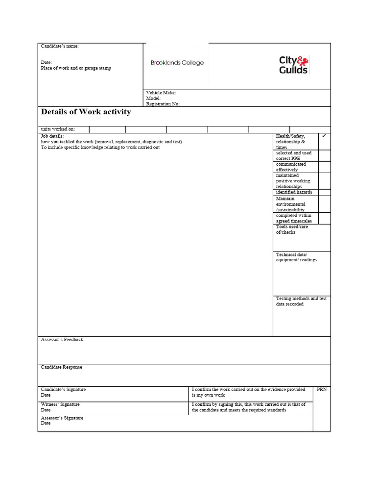 Candidate Job Card Brooklands Portrait | PDF | Safety