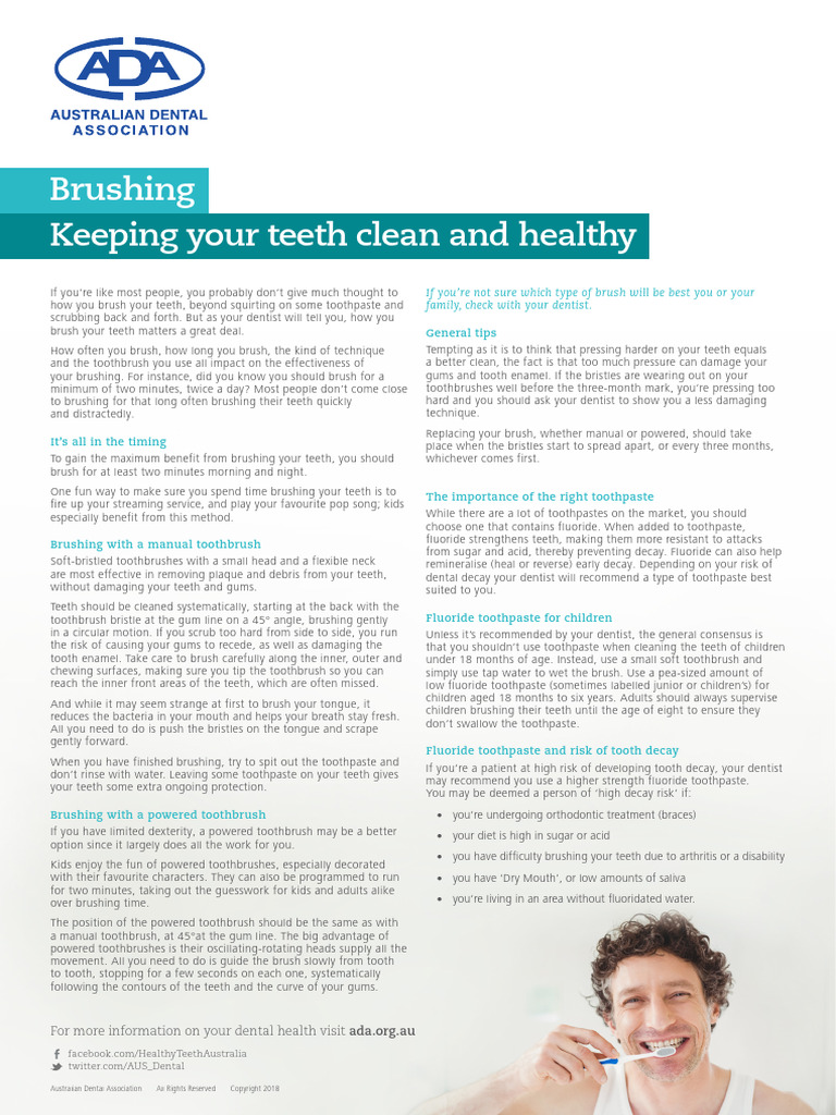ADA FactSheets Brushing | PDF | Toothbrush | Oral Hygiene