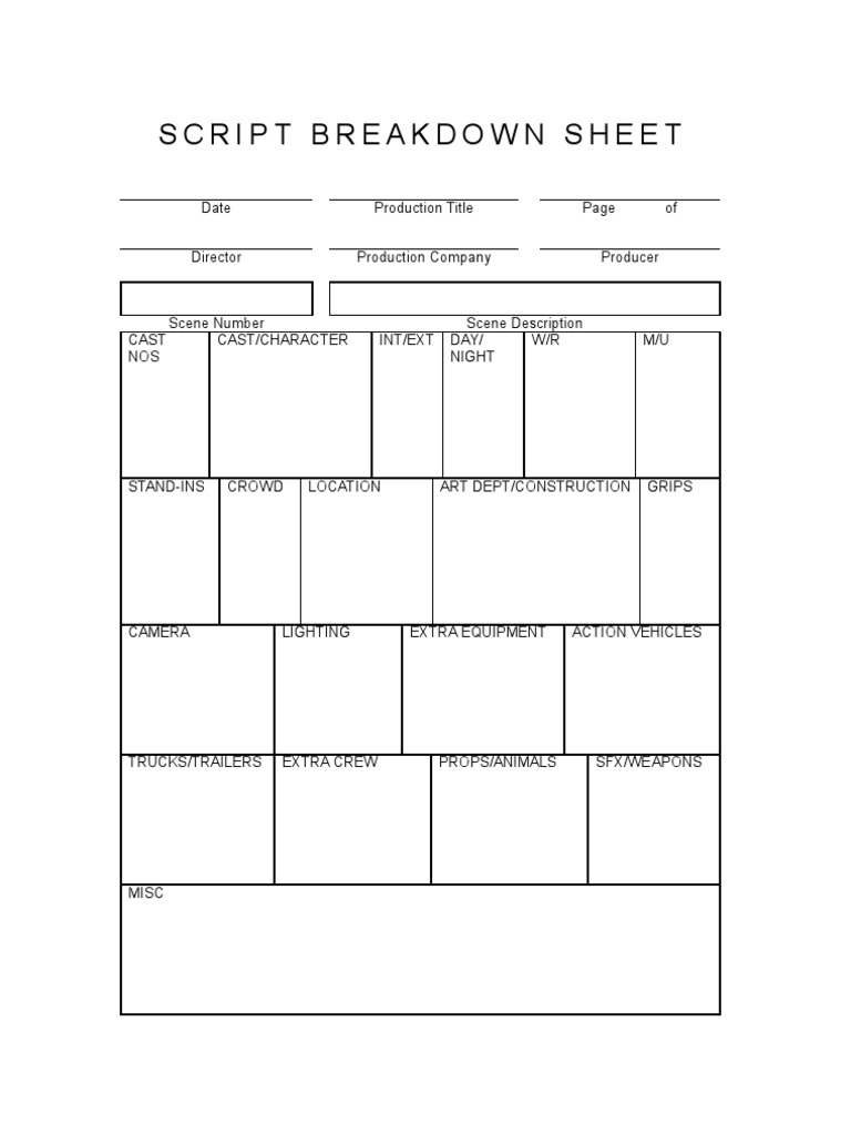 Script Breakdown Sheet | PDF